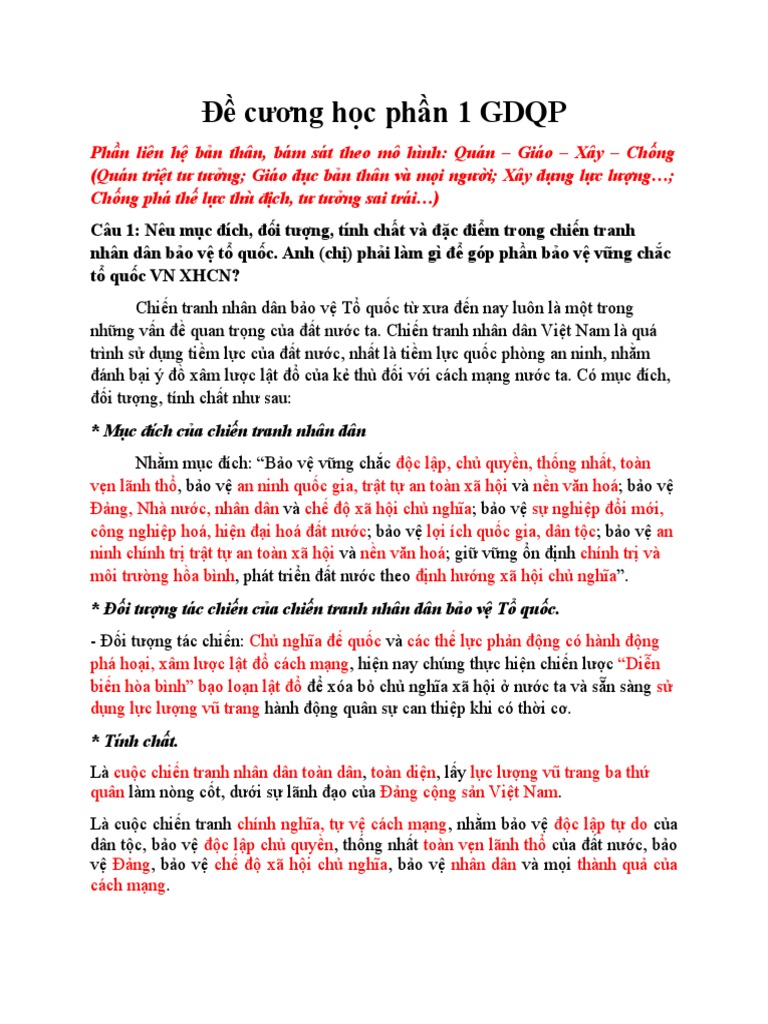 Đề cương HP1 GDQP | PDF