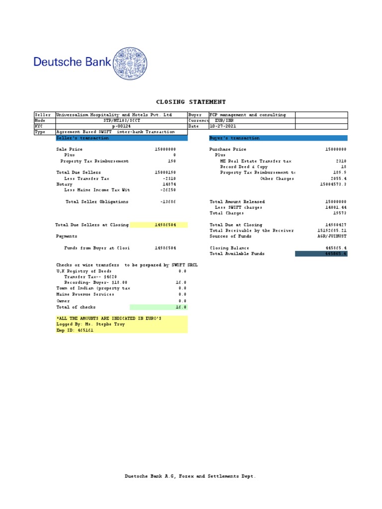Closing Statement | PDF | Financial Transaction | Taxes