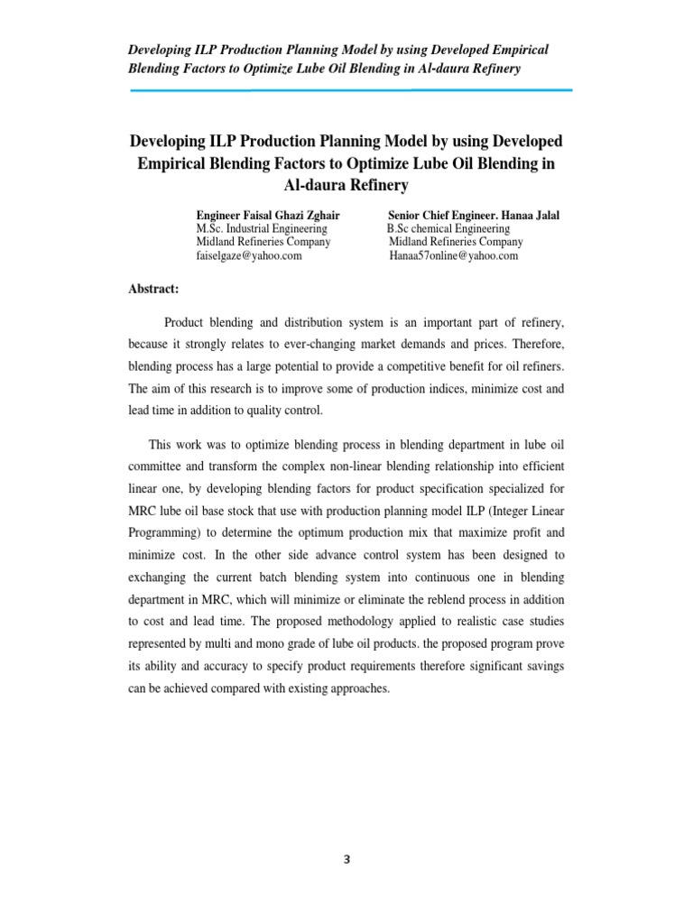 Developing ILP Production Planning Model by Using Developed Empirical ...