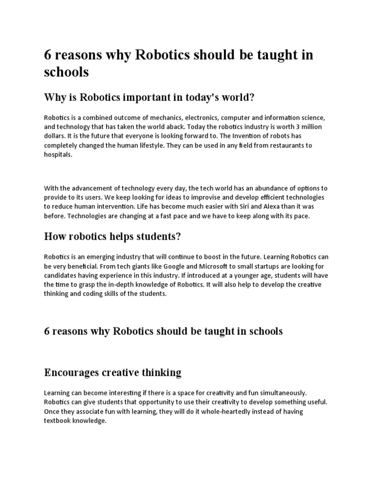 Importance of Robotics in Schools | PDF | Robotics | Creativity