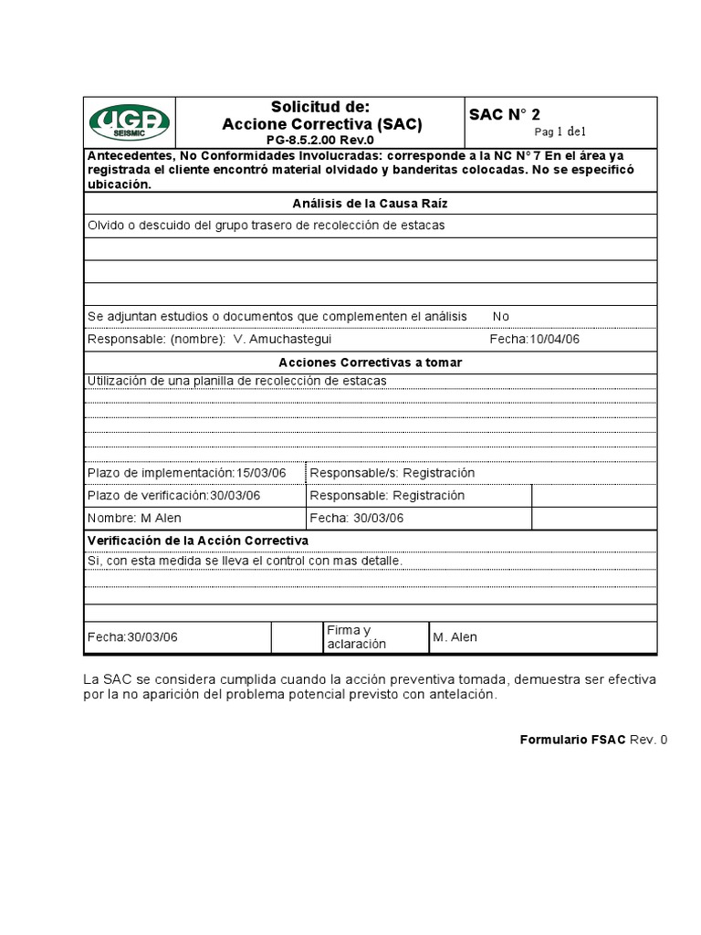 Formulario de SAC 2 | PDF