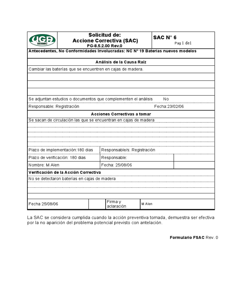 Formulario de SAC 6 | PDF