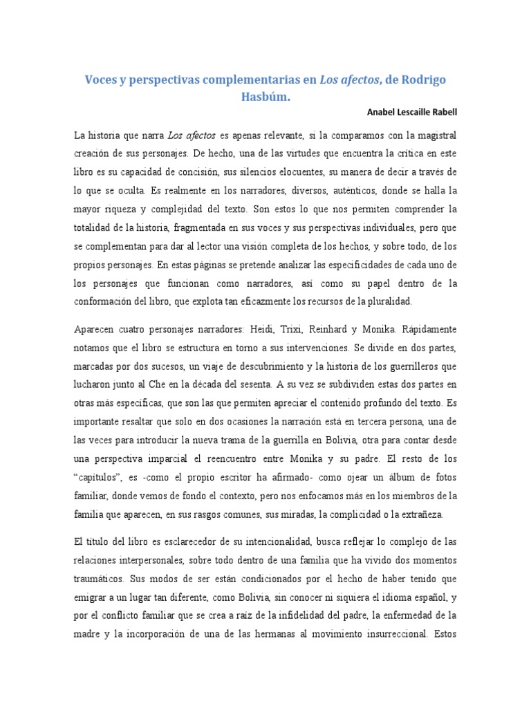 Sobre Los Afectos, de Rodrigo Hasbún | PDF | Amor