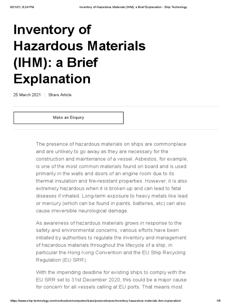 Inventory of Hazardous Materials (IHM) - A Brief Explanation - Ship ...