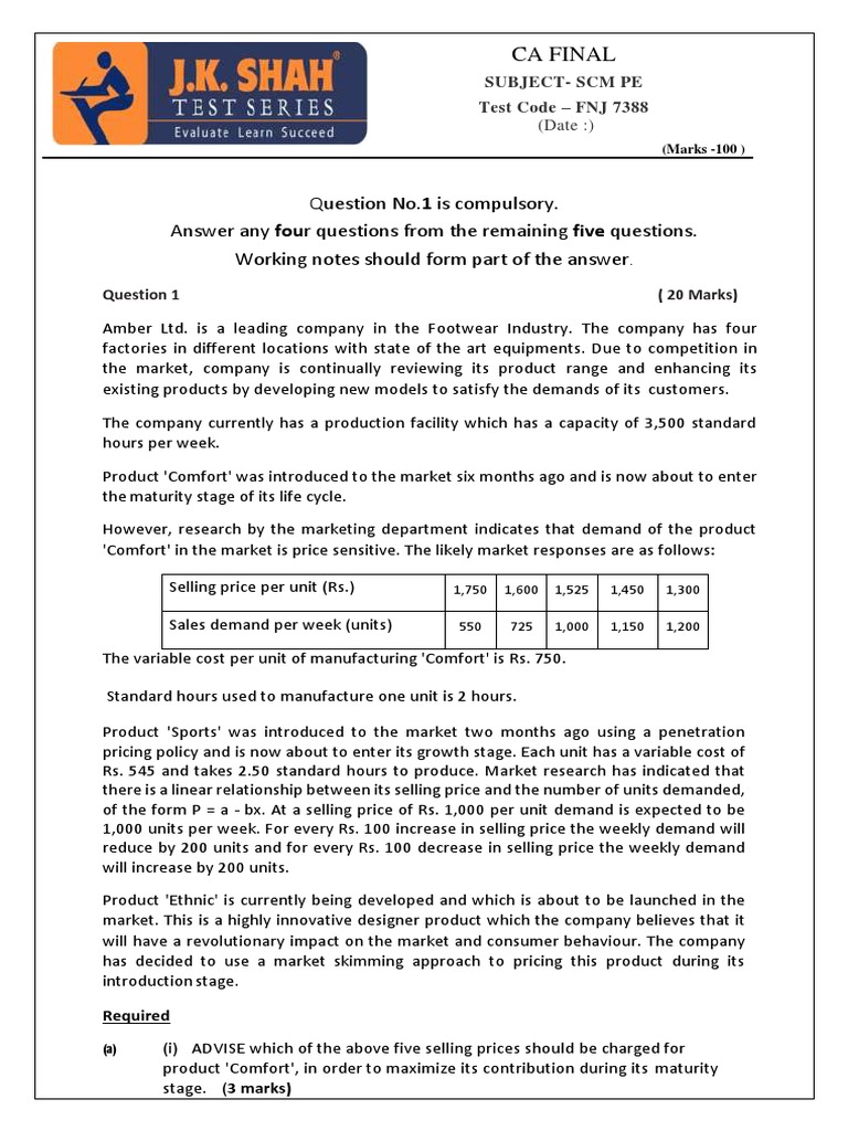 Question No.1 Is Compulsory. Answer Any Four Questions From The ...