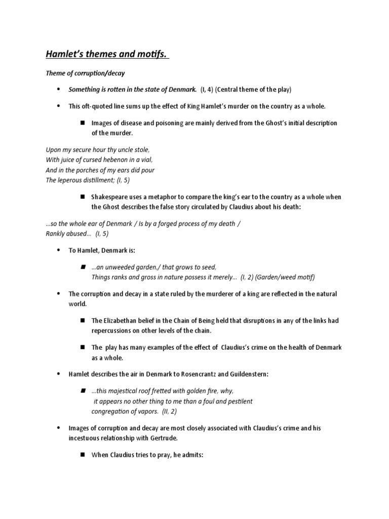 Hamlet's Themes and Motifs | PDF | Hamlet | Plays Based On European ...