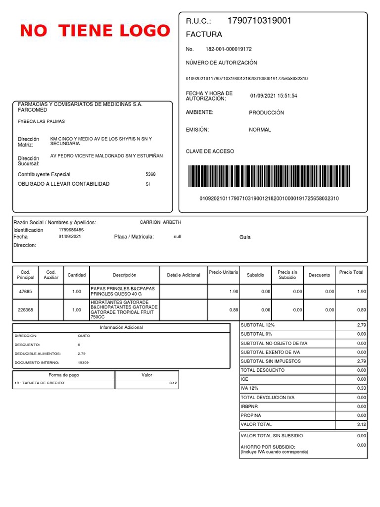 0904 - Farcomed 182-001-000019172 | PDF | Pagos | Economias