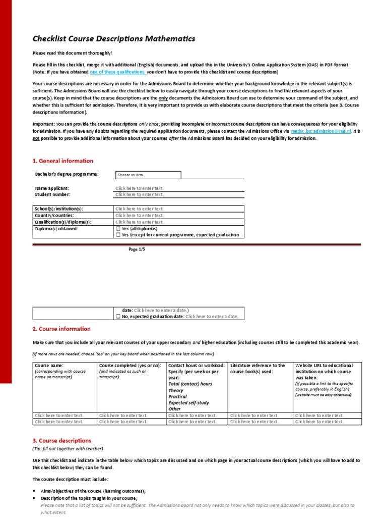 Checklist Course Descriptions Fms Mathematics | PDF | University And ...