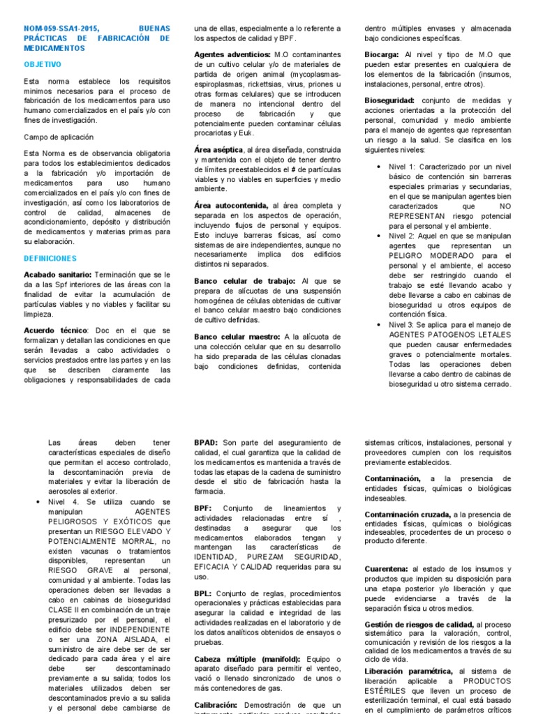 Resumen de La NOM-059-SSA1-2015 BPF DE MEDICAMENTOS | PDF ...
