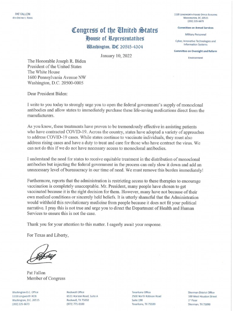 01.10.21 CPF Letter to POTUS Re Monoclonal Antibodies[25] | PDF