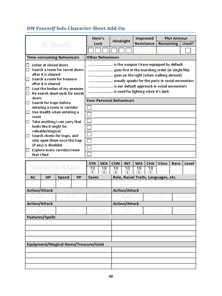DM Yourself Character Sheet (Form-Fillable) | PDF | Role Playing Games ...