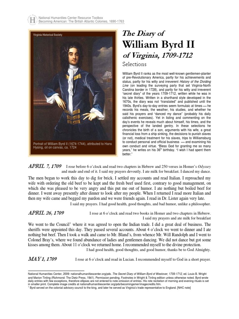 William Byrd Diary Excerpts | PDF | Prayer