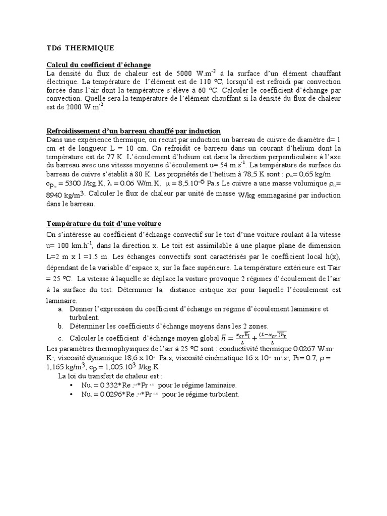 TD6 Thermique | PDF | Écoulement laminaire | Transfert thermique