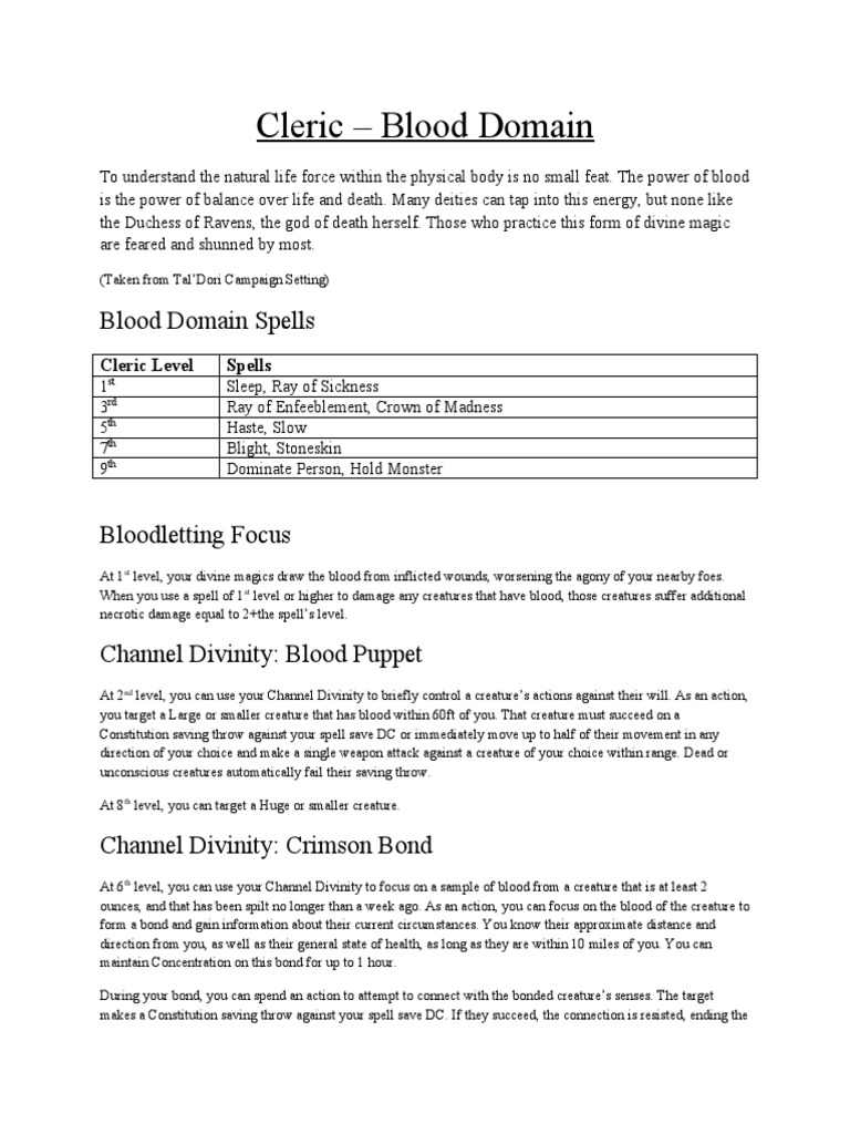Cleric Blood Domain | PDF