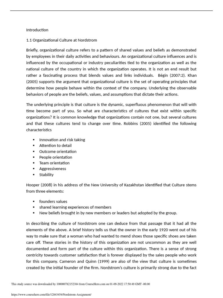 Nordstrom's Organizational Culture Insights | PDF | Organizational ...