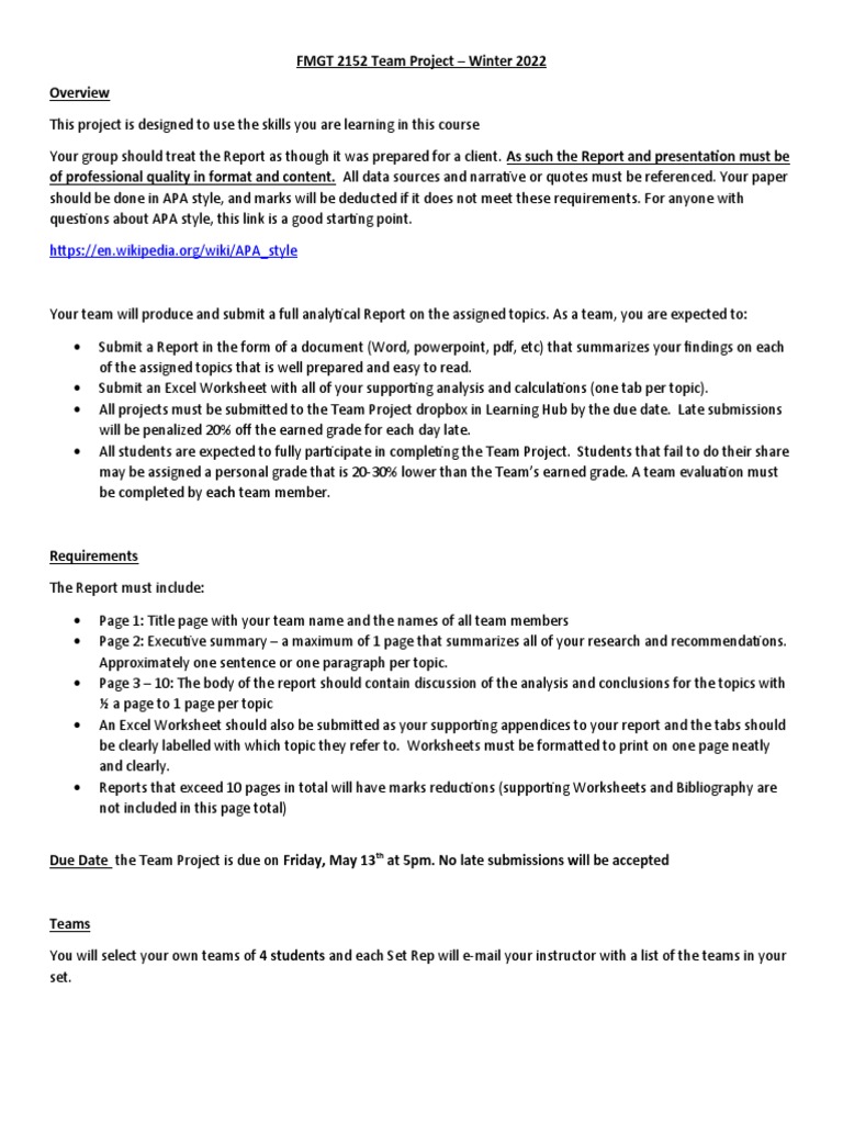 Winter 2022-FMGT 2152 Team Project | PDF | Balance Sheet | Accounting