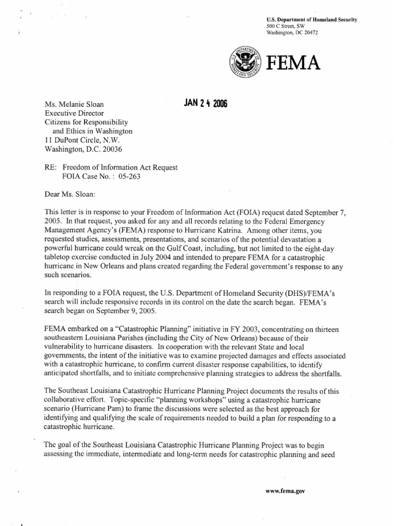 The Best Laid Plans: DHS Response To CREW Lawsuit: FEMA and Hurricane ...