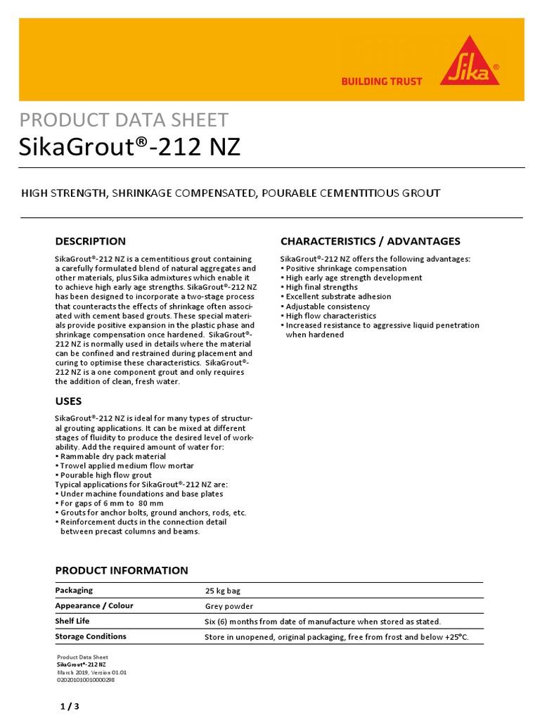 Sika Grout 212, 215 - PDS | PDF | Concrete | Economic Sectors