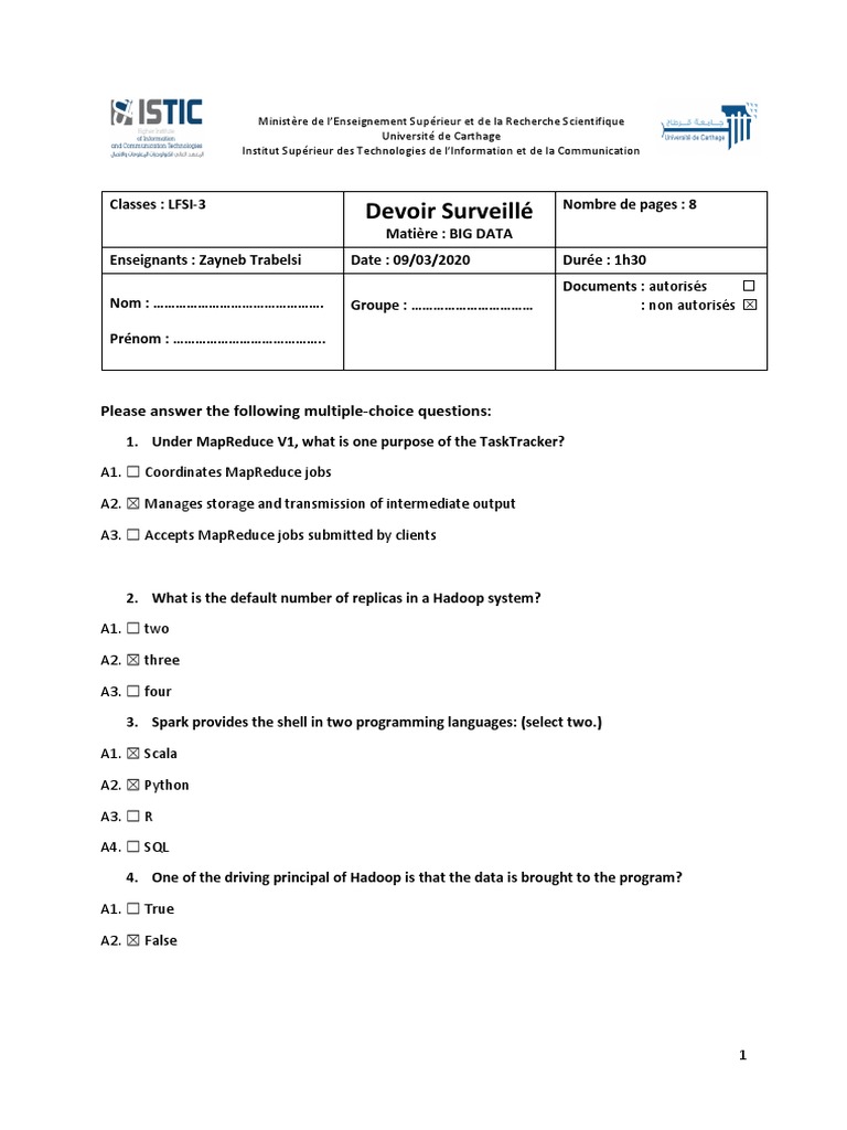 Big Data Exam Questions and Answers | PDF | Apache Hadoop | Map Reduce