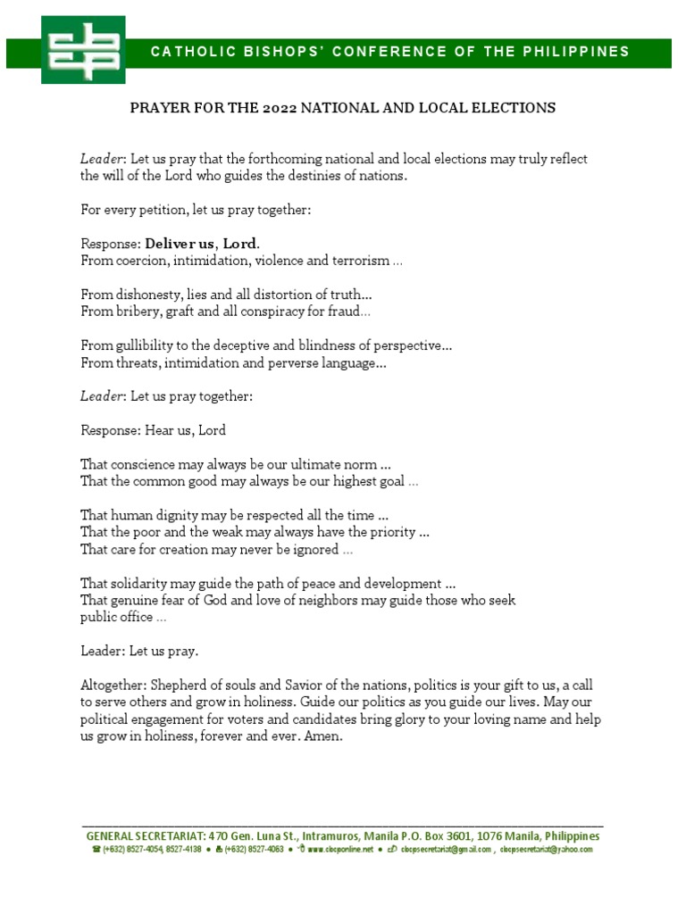 Prayer for 2022 Elections | PDF | Prayer | Religious Behaviour And ...