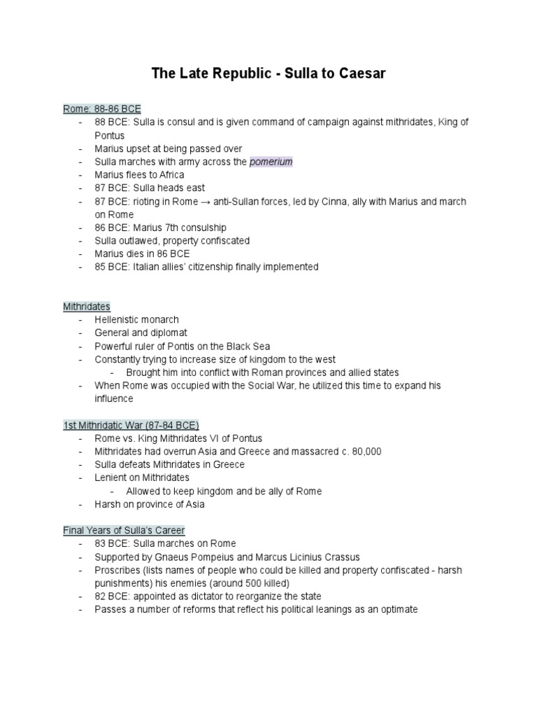 The Late Republic - Sulla To Caesar | PDF | Augustus | Mark Antony