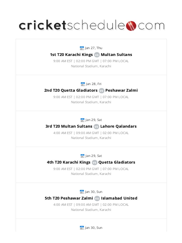 PSL 2022 Schedule Download | PDF | Summer Sports | Team Sports