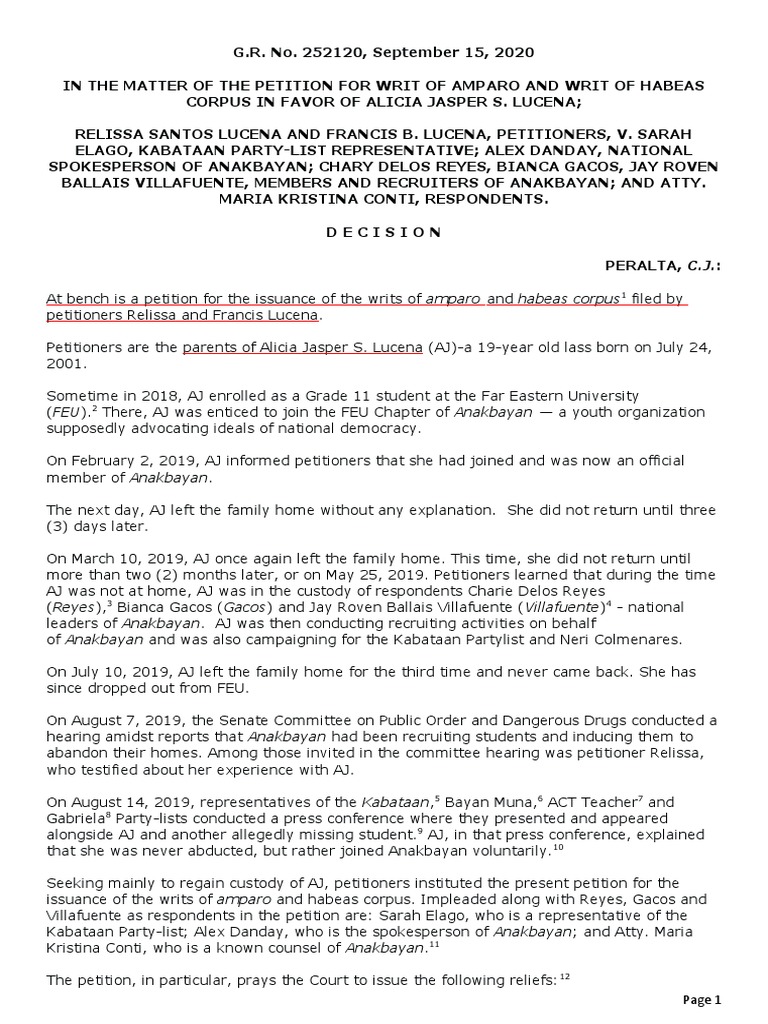 Amparo Petition Dismissed for AJ Lucena | PDF | Habeas Corpus | Remand ...