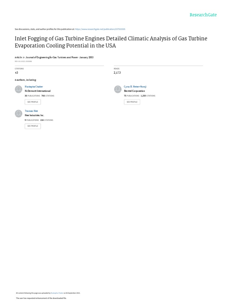 Inlet Fogging of Gas Turbine Engines Detailed Clim | PDF | Humidity ...