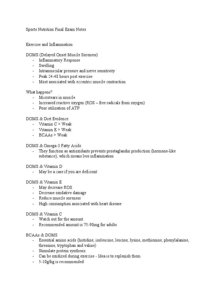 Sports Nutrition Final Exam Notes | PDF | Bone | Adipose Tissue