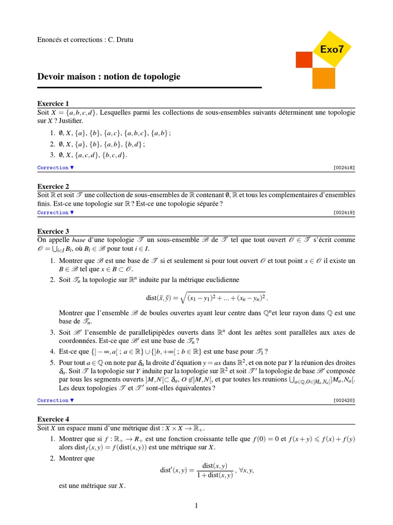 Idé de L'exo 5 de La Serie | Download Free PDF | Topologie générale | Structures mathématiques