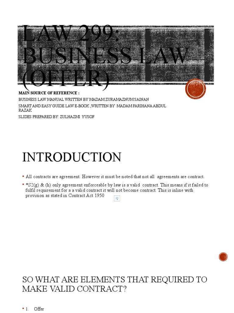 LAW 299: Business Law (Offer) : Main Source of Reference | PDF | Offer ...