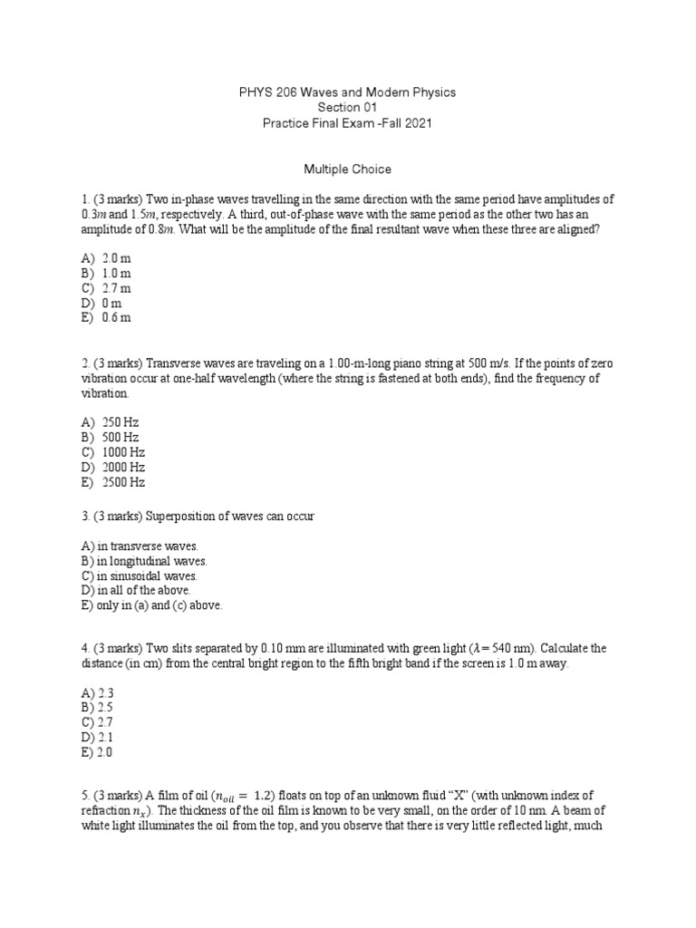 PHYS 206 Practice FInal Exam | PDF | Electron | Atomic Nucleus
