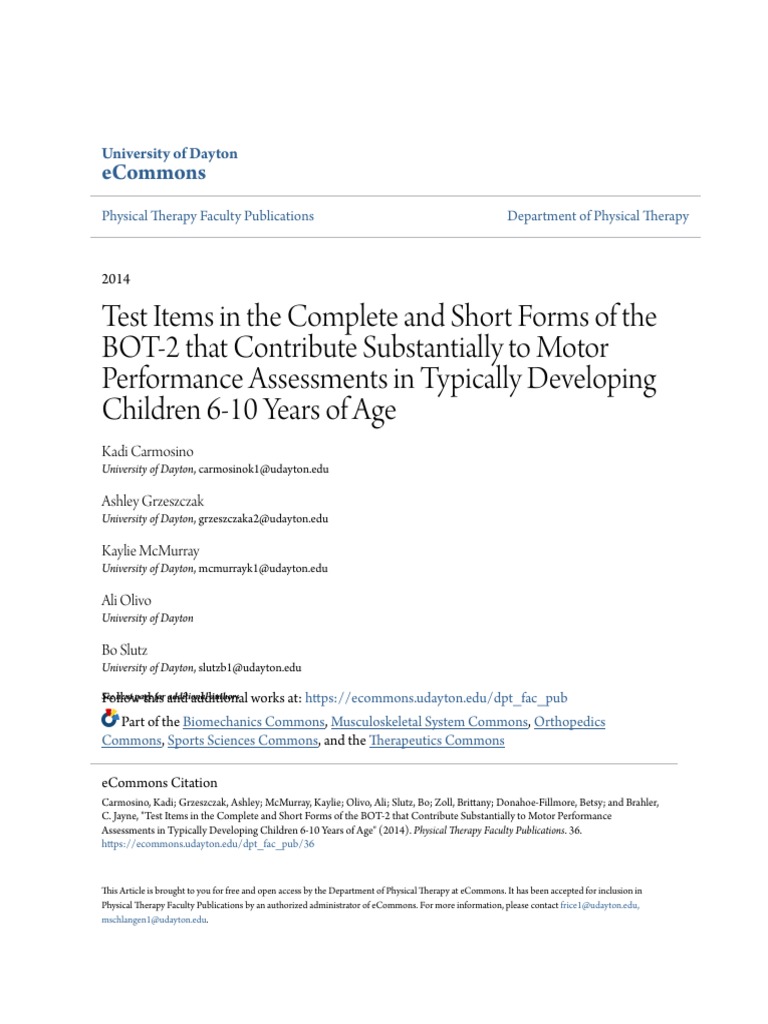Test Items in The Complete and Short Forms of The BOT-2 That Cont ...