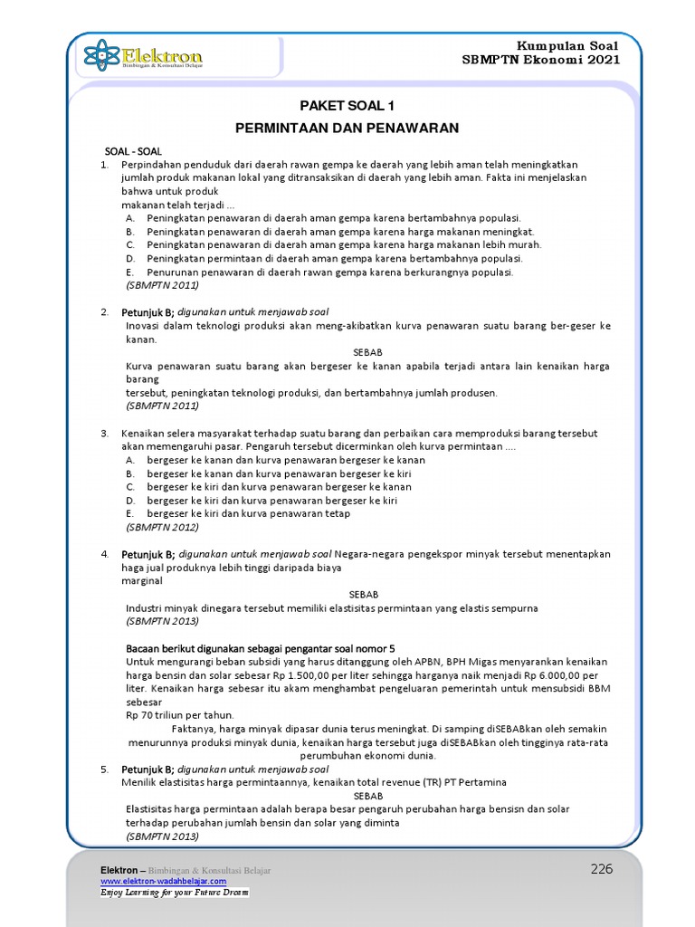 KUMPULAN SOAL SBMPTN EKONOMI 2021 Paket 1 | PDF