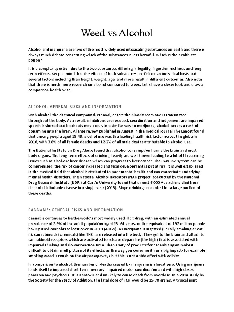 Weed vs Alcohol: Health Impact Comparison | PDF | Cannabis (Drug ...