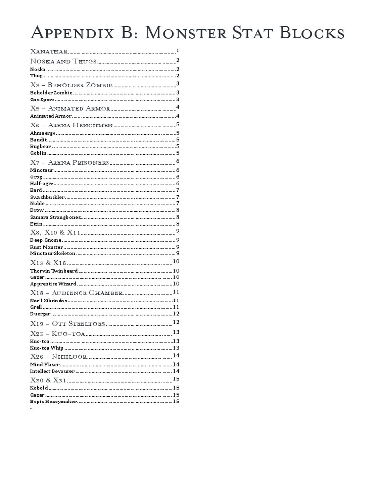Monster Stat Blocks Appendix | PDF | Dungeons & Dragons