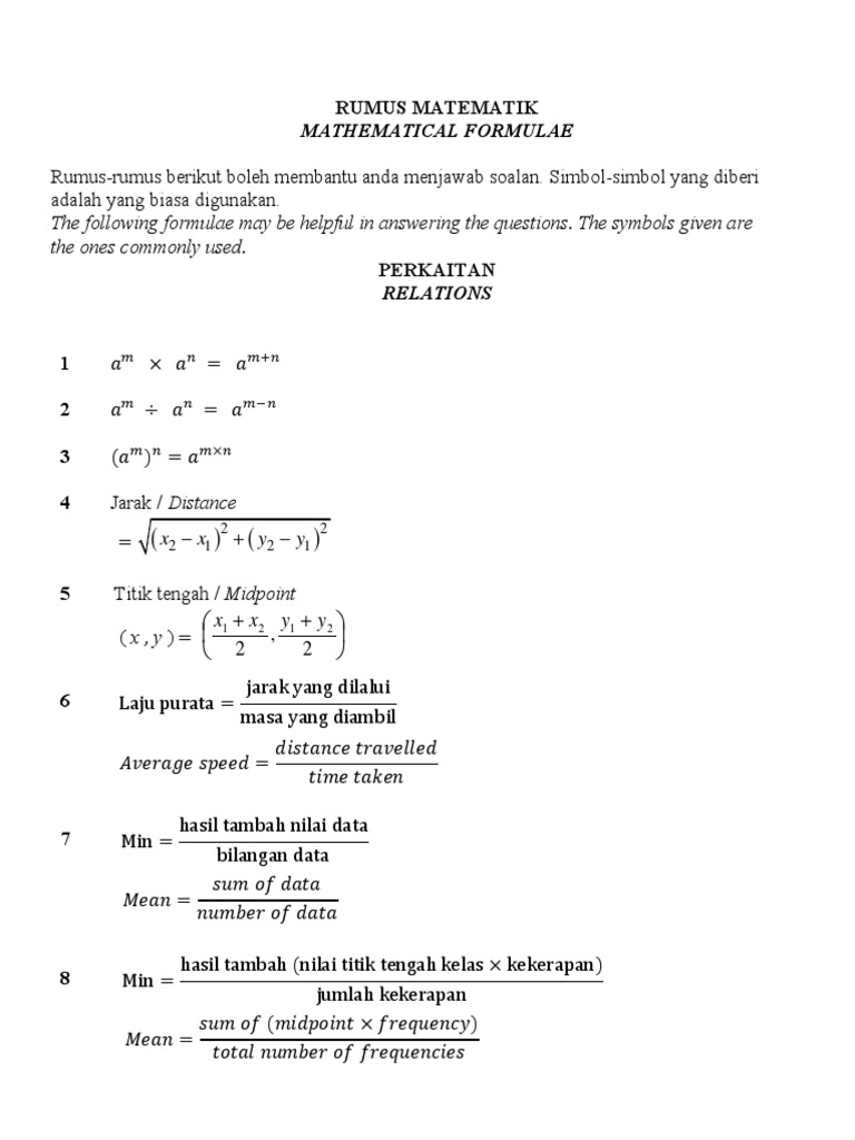 Rumus Math Pt3 Bermula 2019 | PDF | Area | Geometry