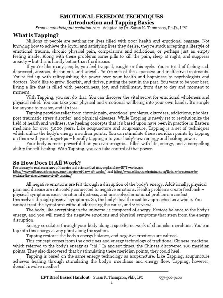EFT Basics Handout For Brief Presentations | PDF | Emotional Freedom ...