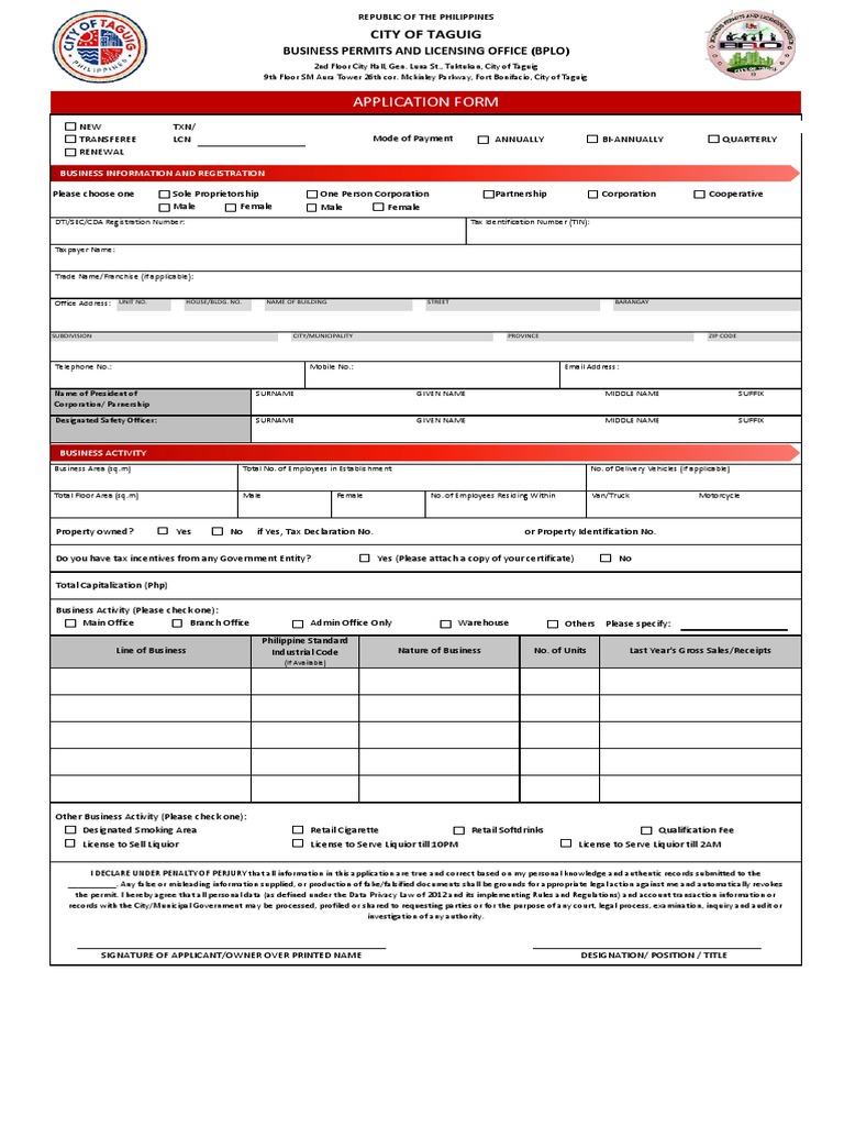 Bplo Application Form 1 | PDF | Business | Taxes