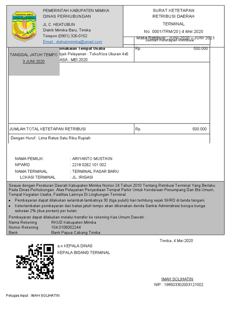 Format SKRD TERMINAL - Pemakaian Tempat Usaha | PDF