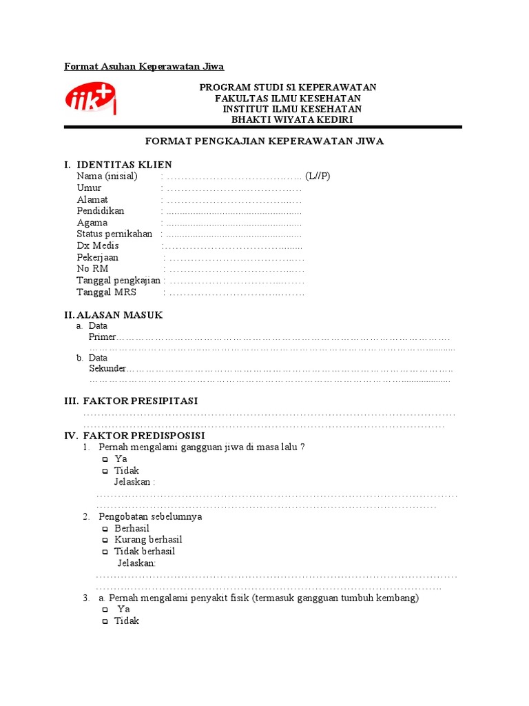 Format Asuhan Keperawatan Jiwa | PDF