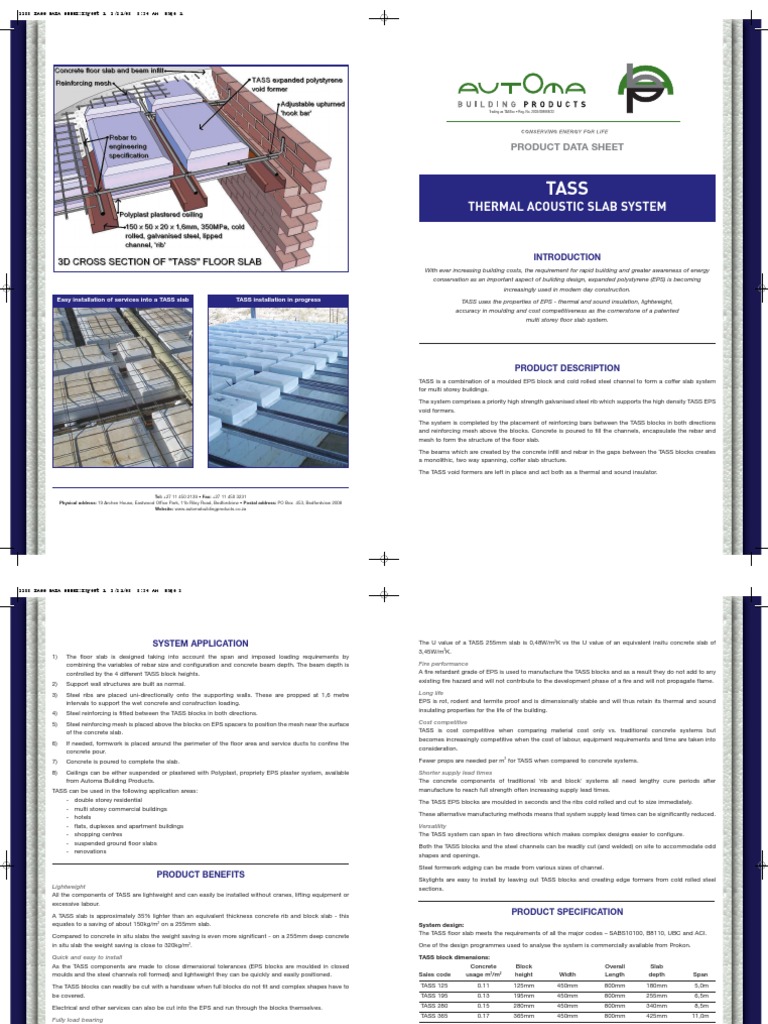 TASS Thermal Acoustic Slab System Overview | PDF | Polystyrene | Concrete