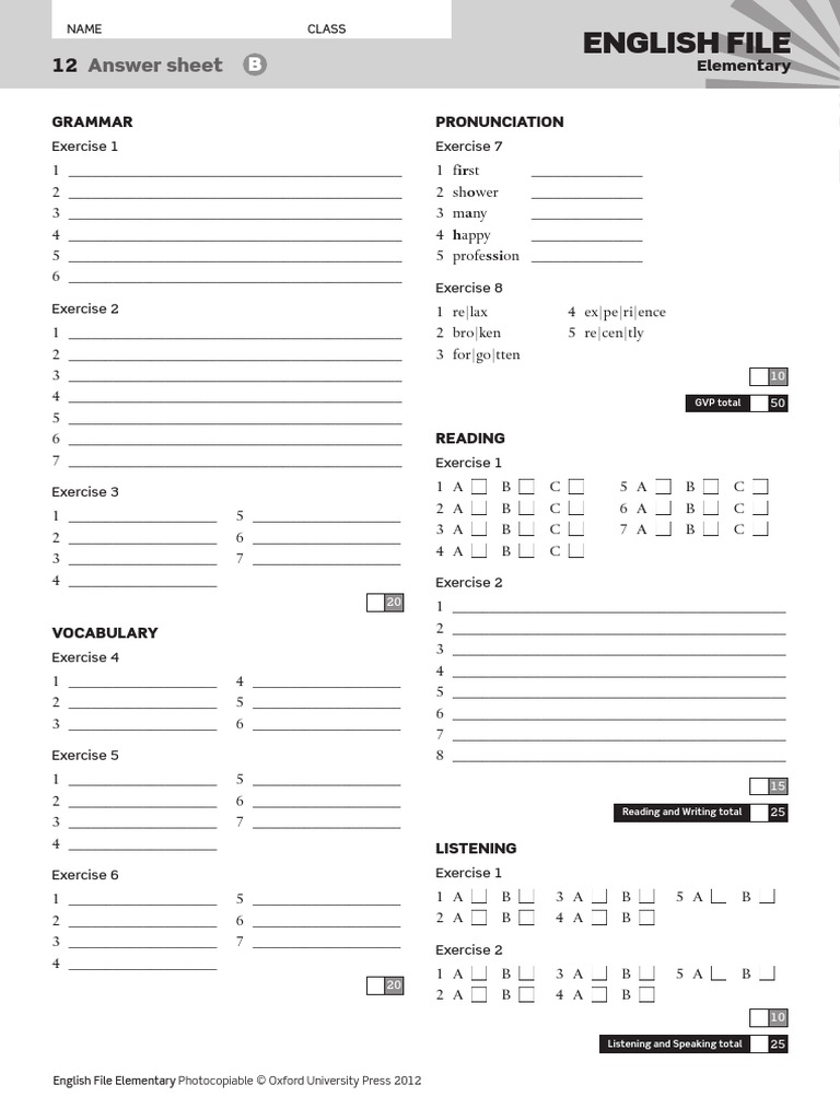 English File: Answer Sheet | PDF | Languages Of The United Kingdom | Communication