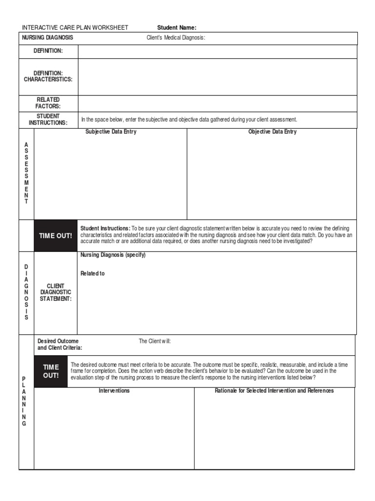 Interactive Care PL An Worksheet: Tim E Out! | PDF | Nursing | Psychology