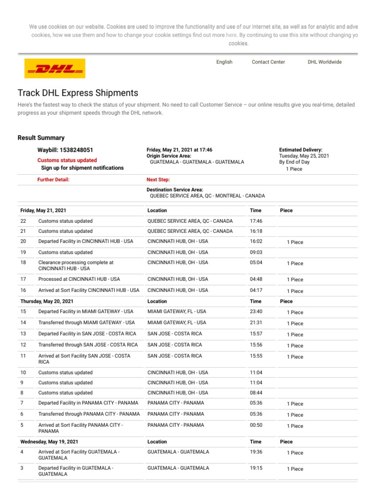 DHL Shipment Tracking Update | PDF