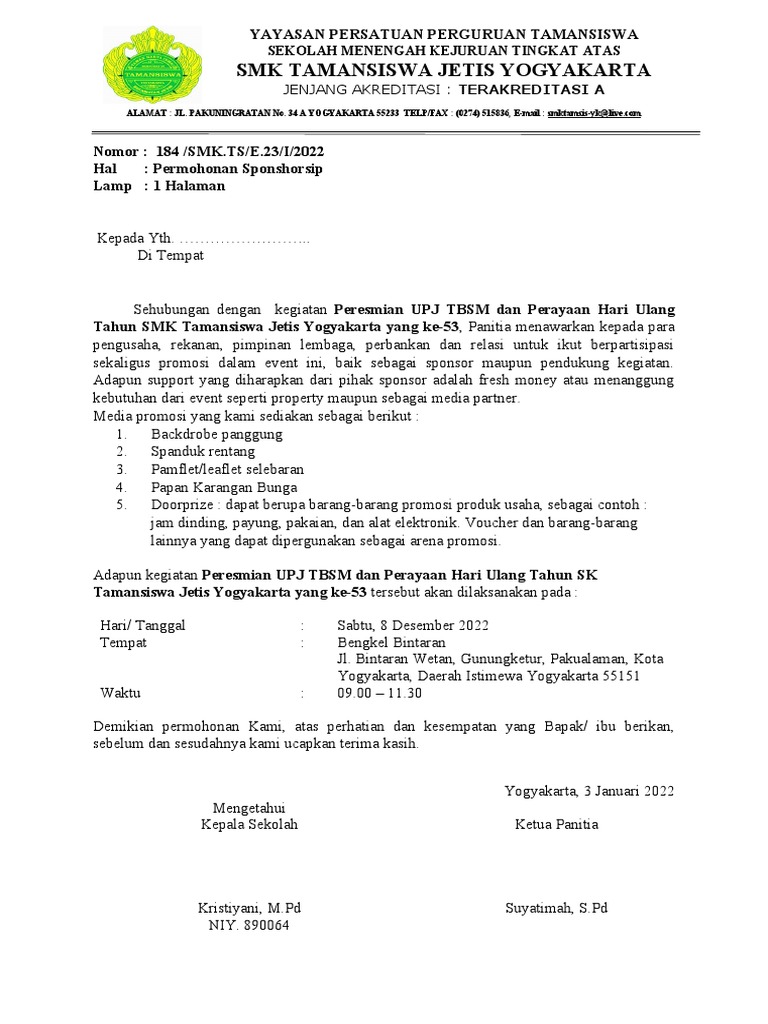 Surat Pengantar Proposal | PDF