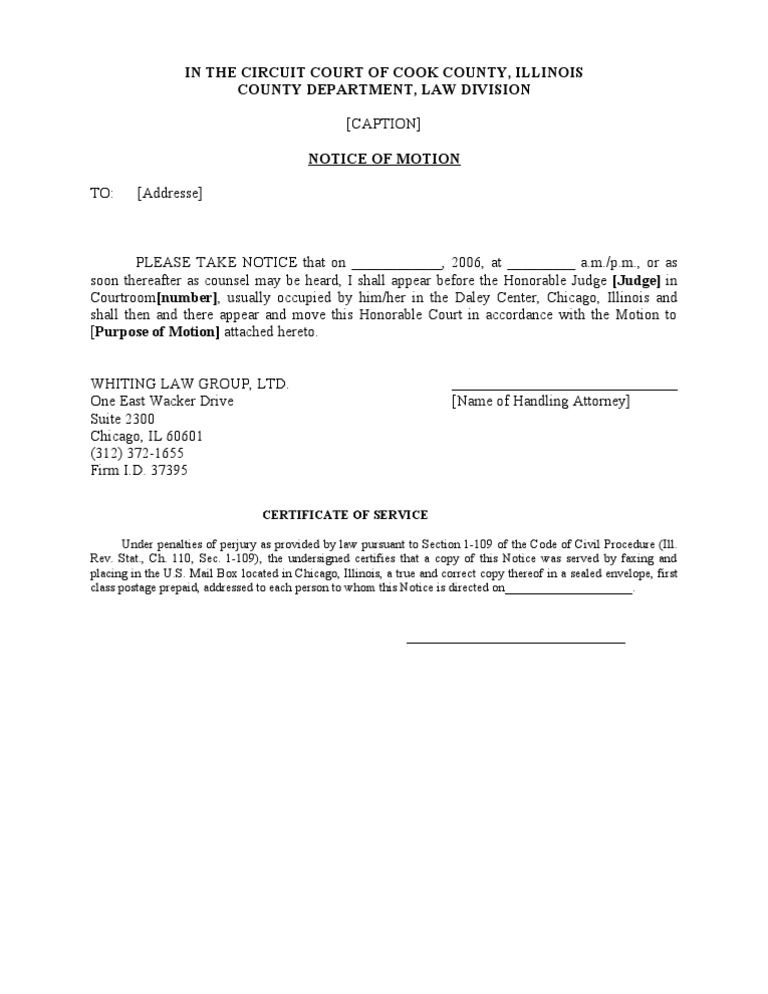 Cook County Notice of Motion Template | PDF