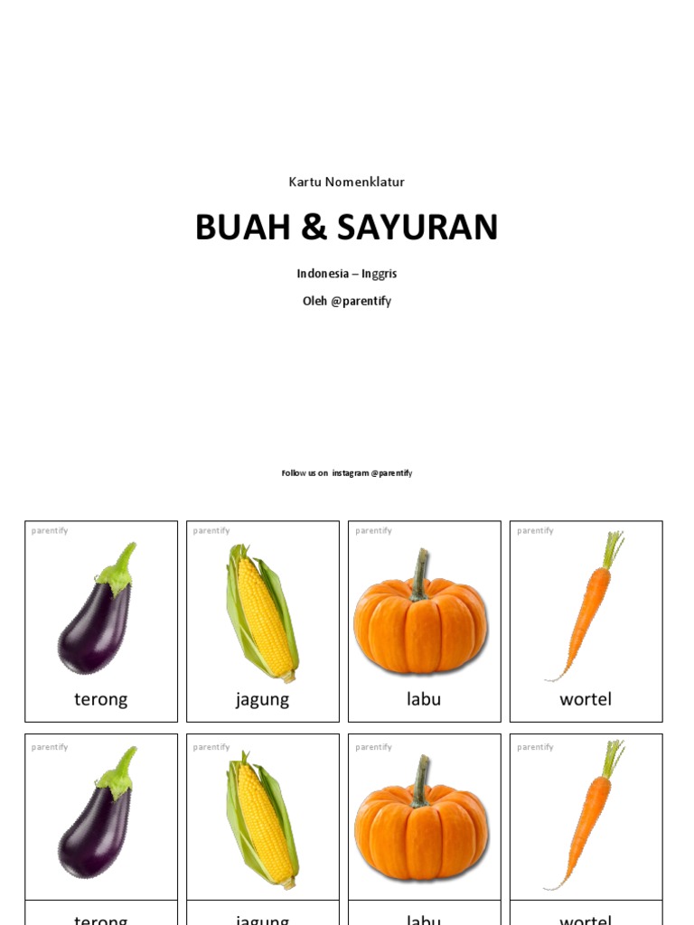 Printable Buah & Sayuran Kartu Nomenklatur | PDF