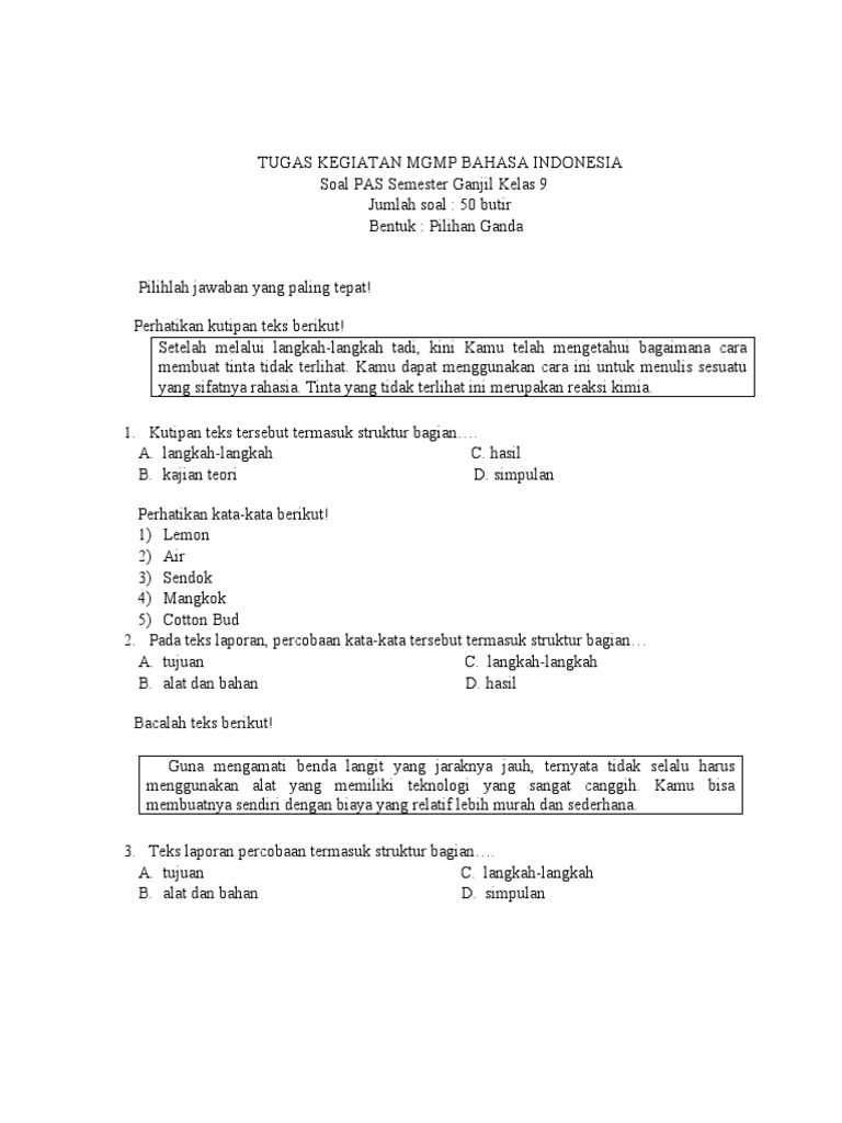 Tugas Kegiatan MGMP Bahasa Indonesia | PDF | Seni & Disiplin Bahasa | Sains & Matematika