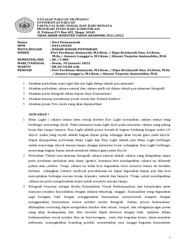 UAS Dasar Dasar Fotografi Feri Dipo Annory Ahsani | PDF | Ilmu Sosial
